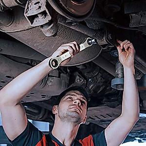 DURATECH 5 Pc Double Offset Box End Reversible Ratcheting Wrench Set Metric, Heavy-duty, Matte Chrome Plated, Ratchet Spanner Crooked for Narrow Spaces (6x8mm, 10x12mm, 13x14mm, 15x17mm, 19x21mm)