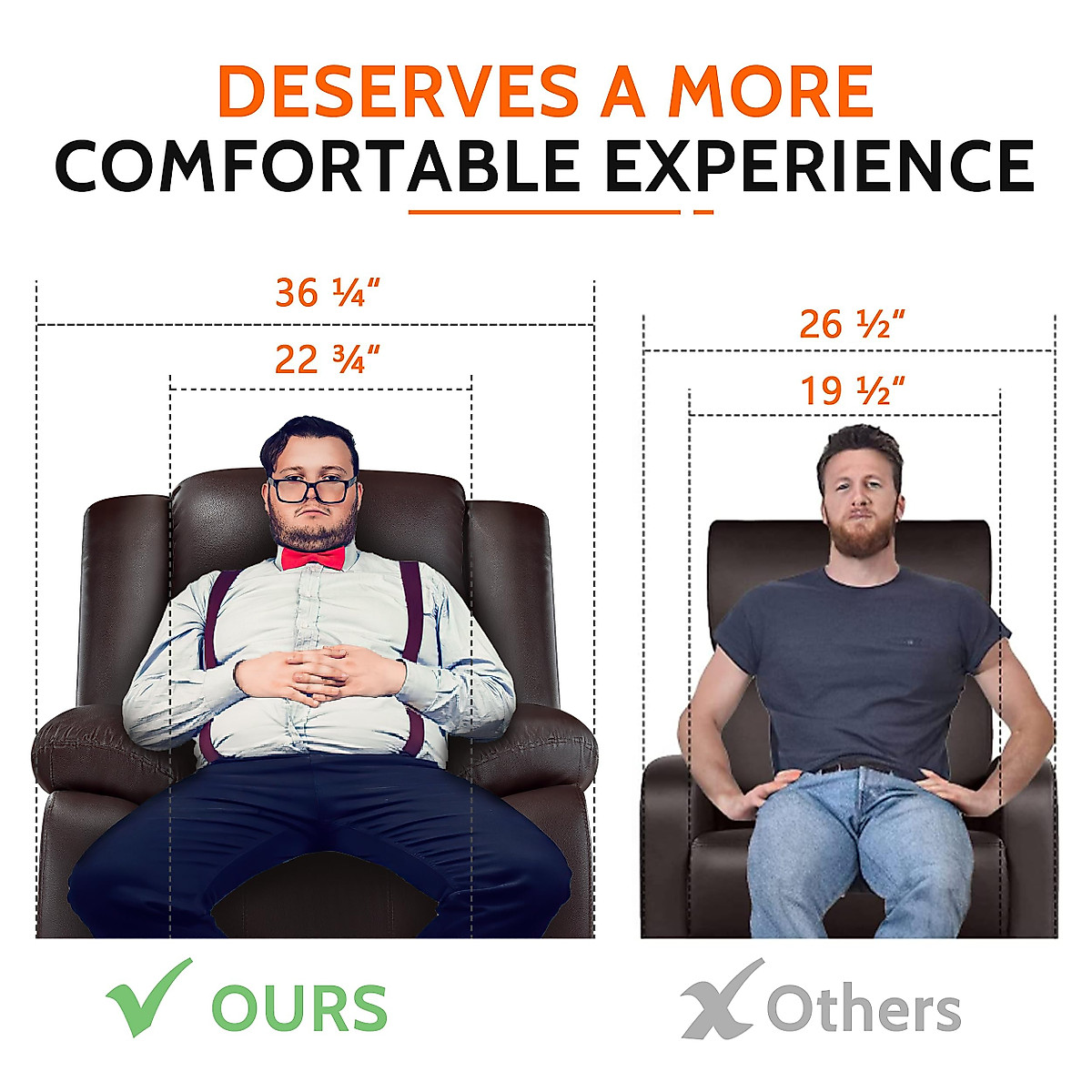 PrimeZone Oversized Rocker Recliner Chair - Comfy Wide Lazy Boy Recliner Chair with Overstuffed Armrest, Faux Leather Manual Reclining Chair for Living Room, Bedroom, Home Theater Seating, Brown