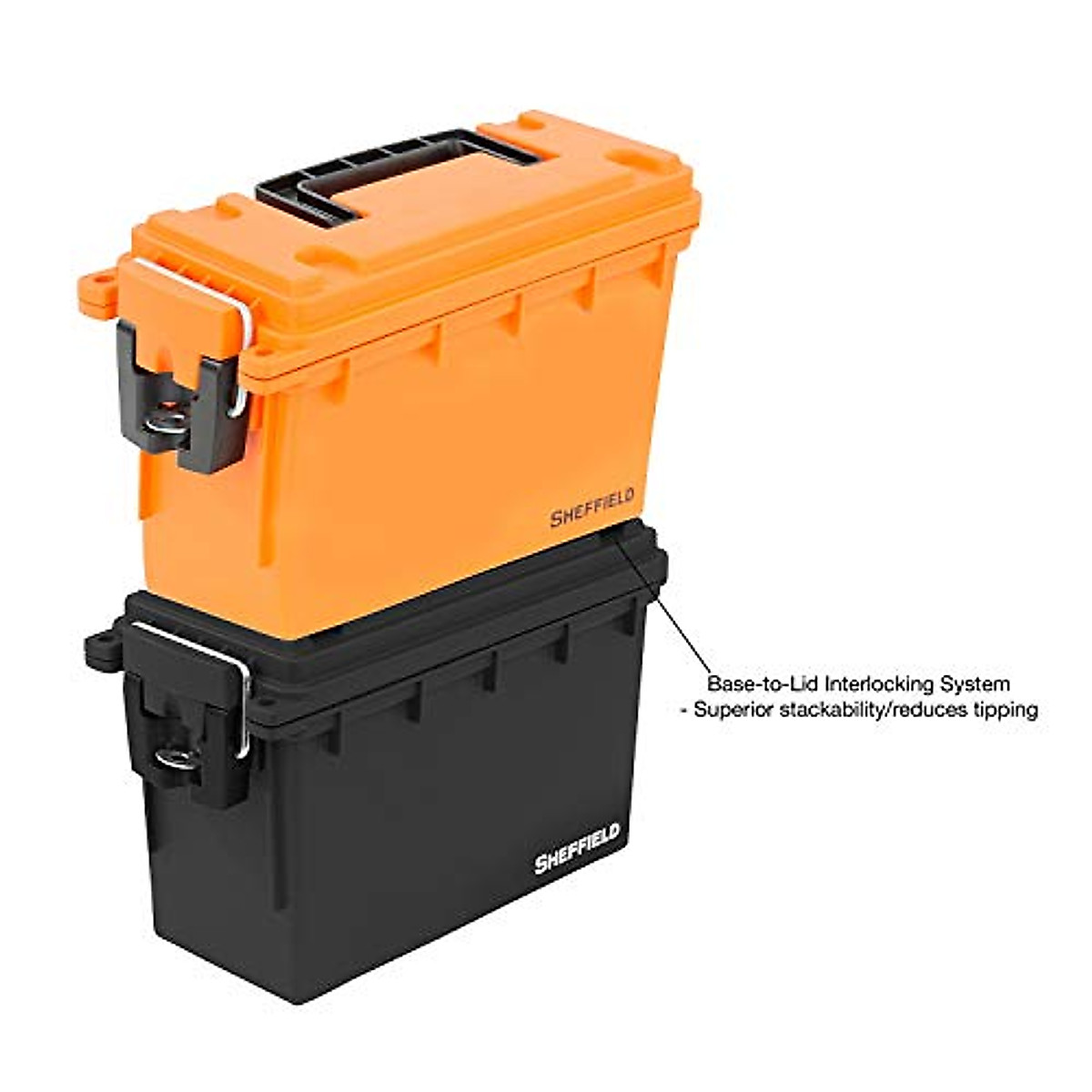Sheffield 12630 Field Box, Pistol, Rifle, or Shotgun Ammo Storage Box, Tamper-Proof Locking Ammo Can, Water Resistant, Made in The U.S.A, Stackable, Orange