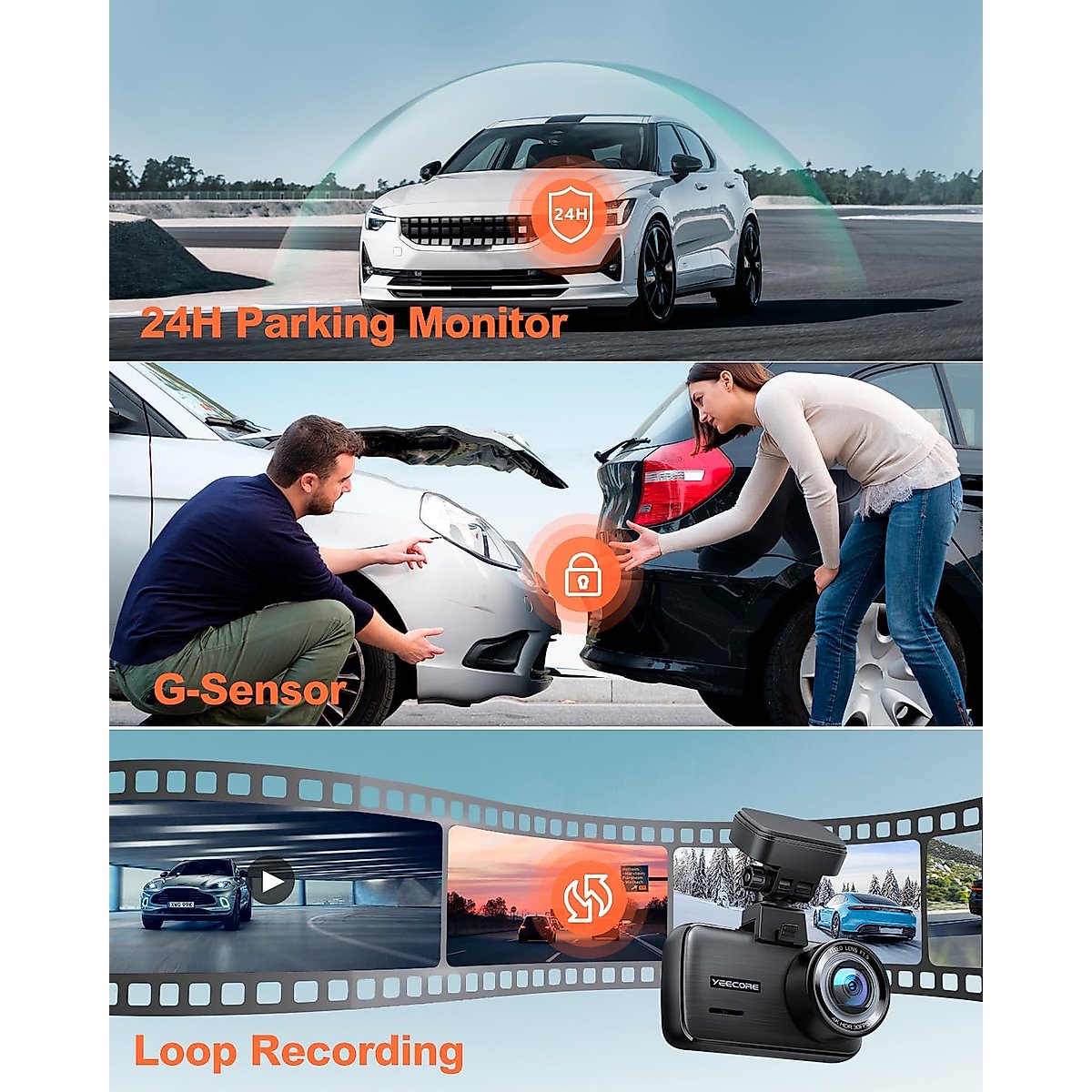 YEECORE D11 Dash Cam Built-in WiFi GPS,4K Touch Screen Camera Recorder with Night Vision, Parking Monitor,G-Sensor，Night Vision Car Camera
