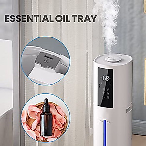 Humidifiers for Bedroom Large Room Home, 8L Top Fill Cool Mist Humidifiers for Baby and Plants, 360°Rotation Nozzles, Essential Oil Diffuser, Customized Humidity, Sleep Mode (White)