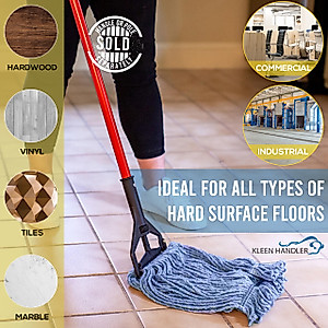 KLEEN HANDLER Blended Loop End Heavy Duty Mop Head Replacement, Wet Mop Refills for Commercial and Household Floor Cleaning, Blue, 20 Oz (6-Pack)