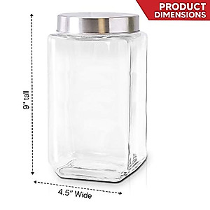 Glass Canisters for Kitchen – Set of 3 Large Food Storage Containers – 70Oz Storage Jars with Stainless Steel Lids – Suitable for Snacks, Flour, Sugar, Pet Treats – Screw-On Lid
