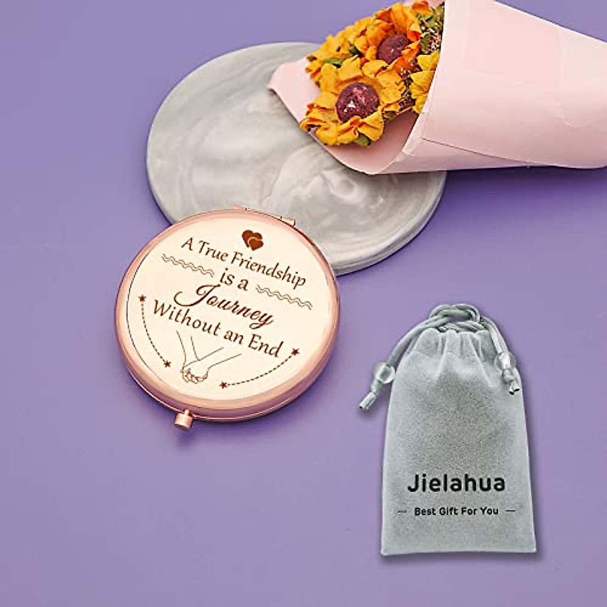 Friendship Gifts for Sister for Best Friends Rose Gold Compact Mirror Birthday Gifts for BFF Bestie Graduation Gifts for Soul Sister True Friendship Gifts for Women Girl