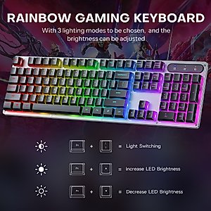 OMOTON Wired Gaming Keyboard, Full Size Keyboard, 26 Anti Ghosting Keys, LED Backlit, 12 Multimedia Keys, Silent Membrane Gaming Keyboard for PC, Desktop, Computer, Black