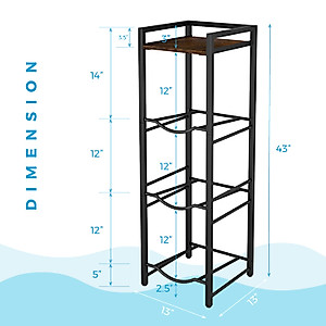5 Gallon Water Jug Holder with Top Shelves, 4-Tier Water Jug Holder, Water Cooler Jug Rack, Water Jug Dispenser Stand Water Holder Stand Organizer for Home (4-Tier with Shelf Rustic Brown)