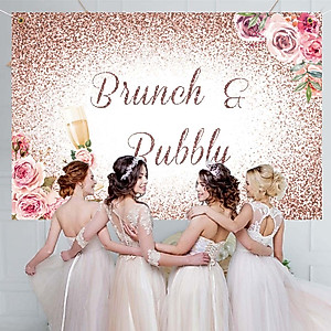 P.G Collin Brunch & Bubbly Floral Glitter Banner Backdrop Sign Bridal Wedding Shower Bachelorette Party Decorations Supplies for Women 6 x 4ft Rose Gold…,Rose Gold