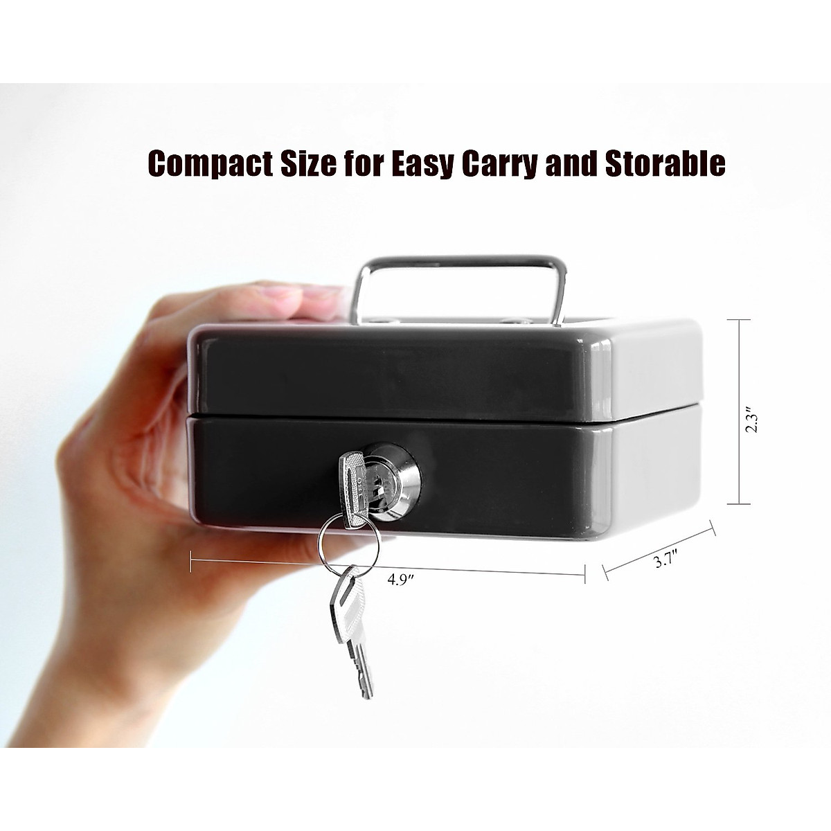 Jssmst Locking Small Steel Cash Box without Money Tray,Lock Box,Black Small