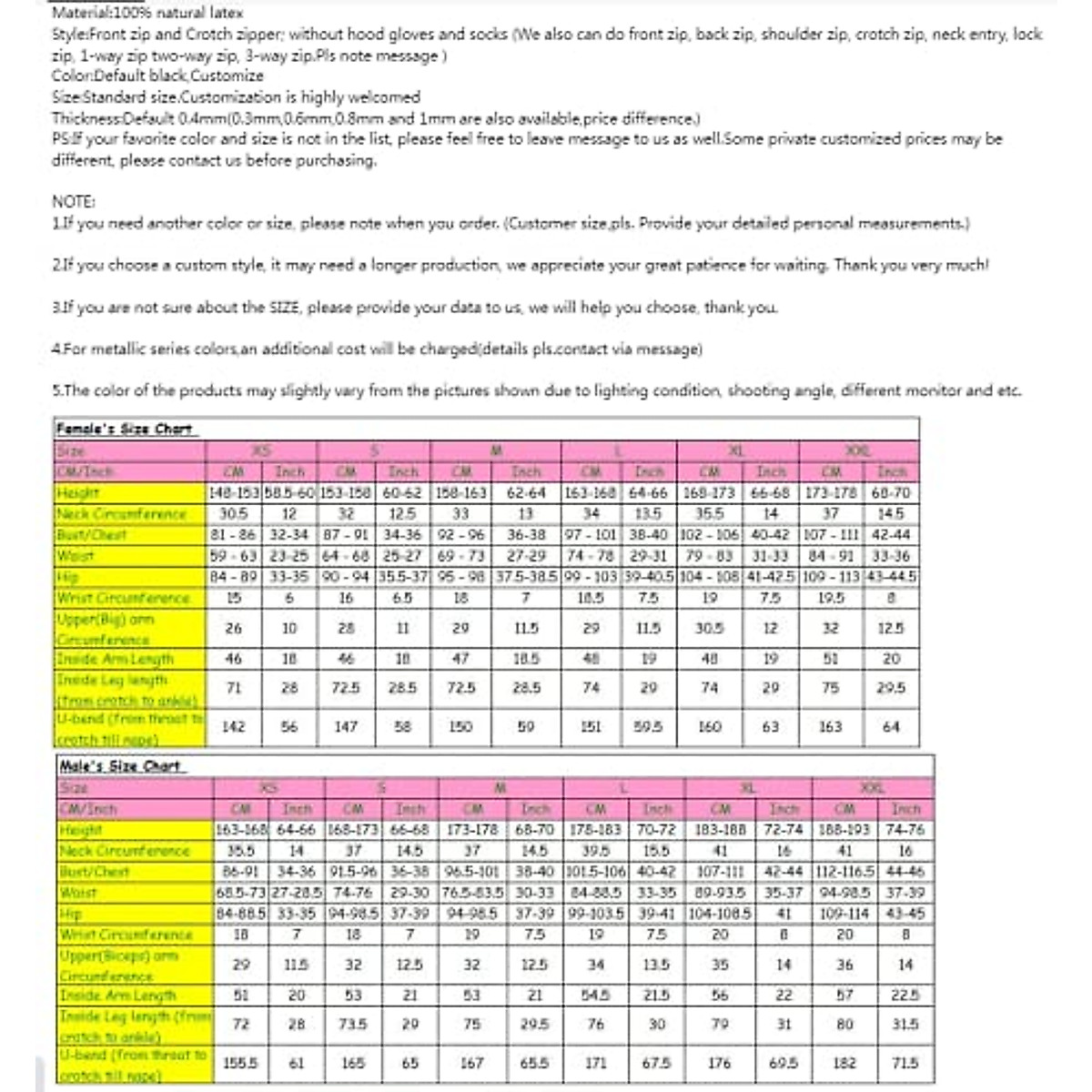 Sexy Black Latex Catsuit with Front Zip and Crotch Zip Rubber Jumpsuit Handmade Imitation Uniform Bodysuit W/o Hood,Black,Women-S