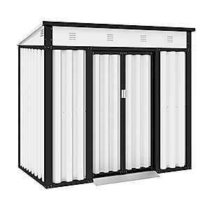Crownland Storage Shed Tool House 4 X 6 FT Outdoor Garden Steel Shed with Sliding Door for Backyard ( White )