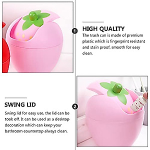 NUOBESTY Mini Trash Can with Swing Lid, Trash bin 1 Pc Desktop Mini Waste Can Pink Strawberry Cute Trash Bin for Table|19x15x15cm/ 7. 47x5. 89x5. 89 Rubbish bin Inch Small Trash bin