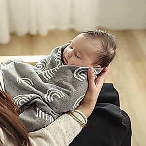 Bleu La La Knit Baby Swaddle Blanket for Girls - 100% Cotton Buttery Soft Cozy Receiving Swaddle Crib Stroller Blanket for Shower Gift Registry for Newborns, Infants, Toddlers (Rainbow - Pink)