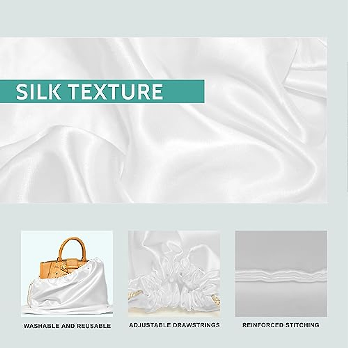 8 Pcs Silk Purse Organizer Dust Cover Drawstring Bags Shoe Bag for Travel Satin Dust Bags for Purses Handbags Shoes Boots,White(19.6 * 15.7 in)