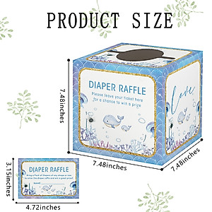 Azbuk Ocean World Theme Diaper Raffle Game with Box for Baby Shower, Funny Diaper Raffle Tickets Game, Diaper Party Raffle Insert Cards, Party Decorations Supplies, 50 Diaper Raffle Cards