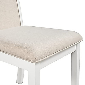 LUMISOL Upholstered Dining Chairs Set of 4, High Back Padded Dining Chairs with Solid Wood Legs, Modern Linen Fabric Kitchen Chairs (White + Beige)