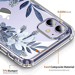 ilnehc Flower Designed for iPhone 11 Case with Screen Protector, Floral Slim Fit Clear Women Phone Case Shockproof Protective Hard PC+TPU Bumper Cover 6.1 Inch