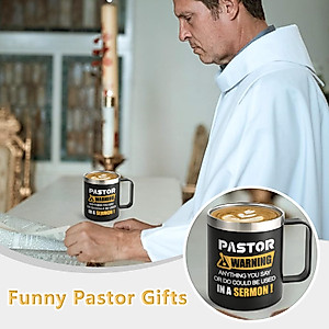 LiqCool Pastor Appreciation Gifts, Pastor Gifts for Men Women, Pastor Warning Insulated Coffee Mug -12 Oz, Funny Gifts for Pastor, Pastor Gifts for Christmas Birthday Anniversary(Black)
