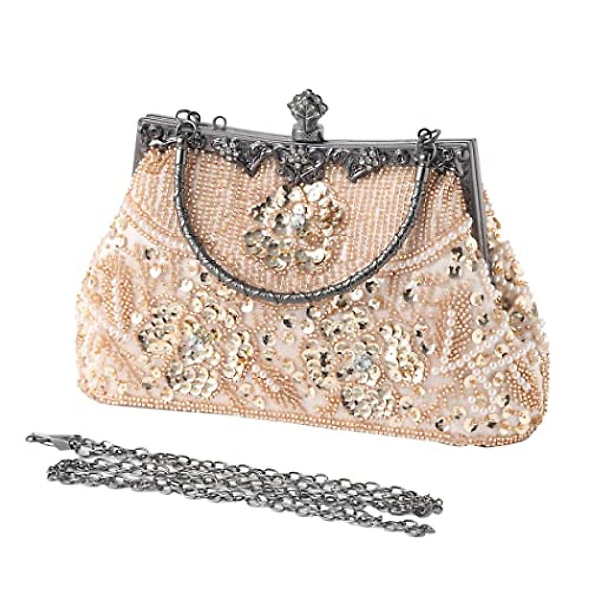 Evening Clutch Purse for Women - Crystal and Sequins Top Handle Bags - Elegant Crossbody Bag for Wedding Party Prom (Champagne)