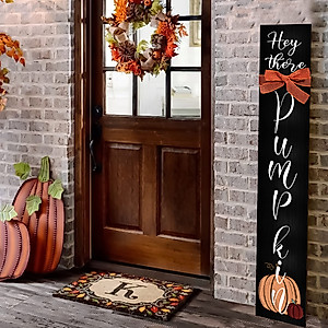ARTUFAN Fall Wooden Porch Sign with 'Hey there pumpkinf'and orange burlap bow,Welcome Sign for Porch Farmhouse Thanksgiving Autumn Front Door Decor -47.2"