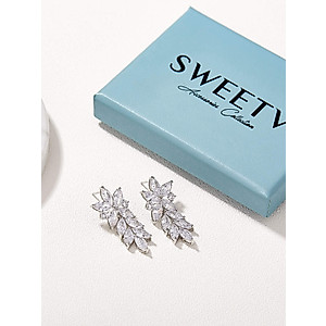 SWEETV Marquise Wedding Earrings for Brides, Silver Bridal Bridesmaid Earrings for Wedding, Cubic Zirconia Dangle Drop Earrings for Women