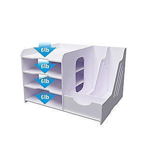 Natwind 4-Tier Office White Desktop Organizer Paper File Rack with Vertical Horizontal File Holder All in One Supplies Storage Box Mail Sorter on Desk Tabletop Binder Folder Letter Trays Study Home