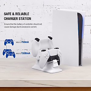 PS5 Controller Charging Station, Dual Controller Charging Dock for Playstation 5 with Fast Charging 5V/2A Type-C Cable, Overcharge Protection Function, PS5 Charging Station, White