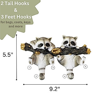 AMAJY Whimsical Raccoon Wall Hooks - Rustic Resin Log Cabin Hanger for Coats, Hats, Backpacks, Keys, Towels, and More - Functional Wall-Mount Storage for Entryways, Bedrooms, Bathrooms, or Kitchens