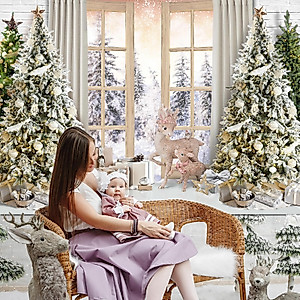 Avezano 10x8ft Christmas Backdrop Xmas Tree Christmas Window Snow Scene Photography Background Winter Holiday Family Portrait Kids Newborn Portraits Backdrops Photo Studio Props