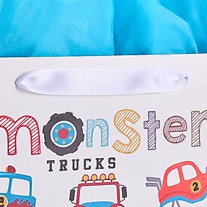 SUNCOLOR 13" Large Gift Bag with Tissue Paper for Boys (Monster Truck)