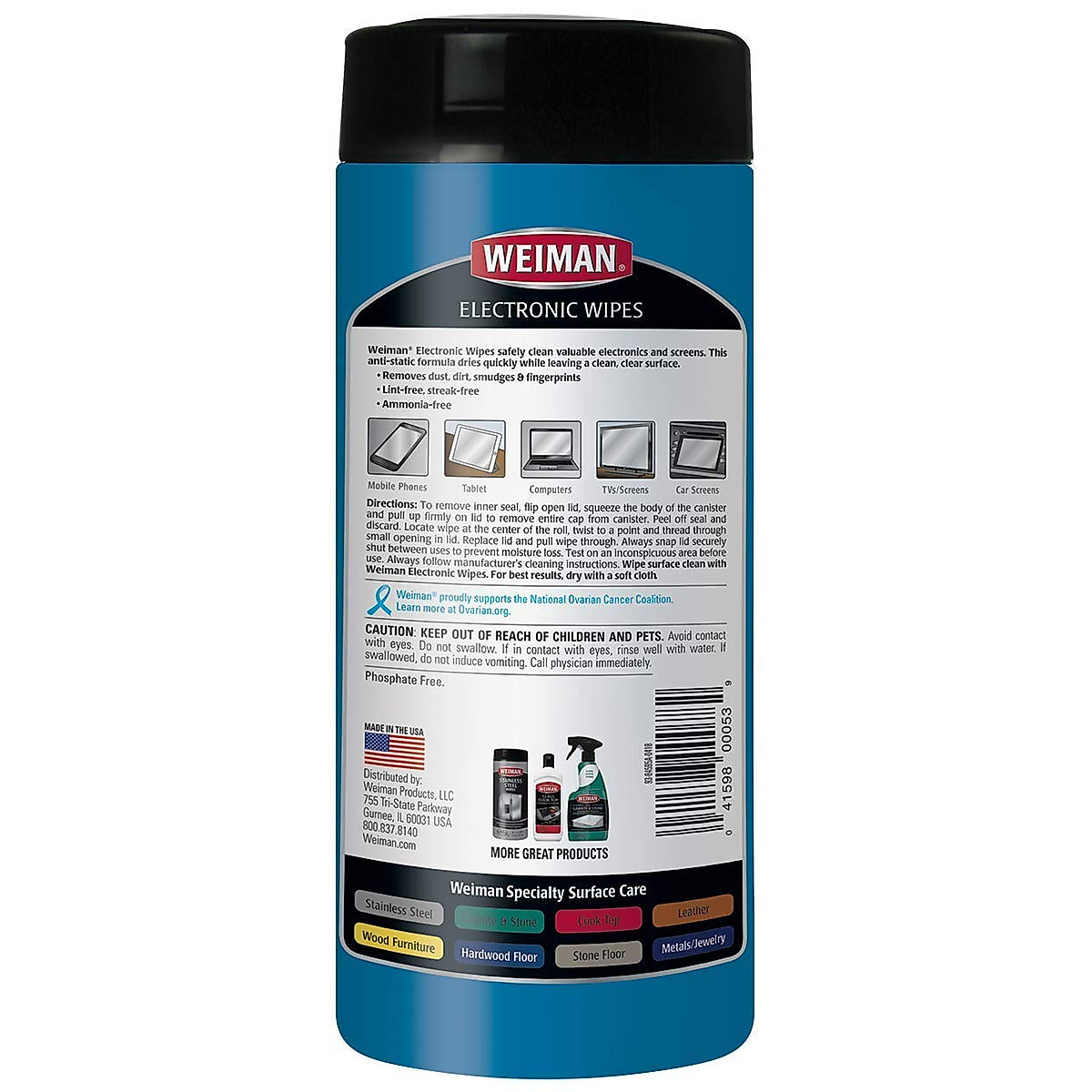 Weiman Electronic Wipes Canister 30 Count (Pack of 2)