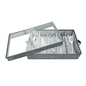 Boczif Flatware Storage Case-Silverware Storage Box with Padded Dividers, 5 Compartment Utensil Storage, Silverware Holder with Handles and Removable Lid for Organizing Cutlery, Forks, Knives
