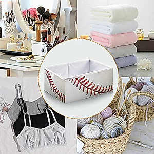 RunningBear Baseball Leather Storage Basket Storage Bin Square Collapsible Shelves Basket Foldable Fabric Cube Organizer for Living Room Car