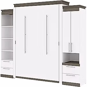 Atlin Designs 104" Queen Murphy Bed and Narrow Storage with Drawers in White