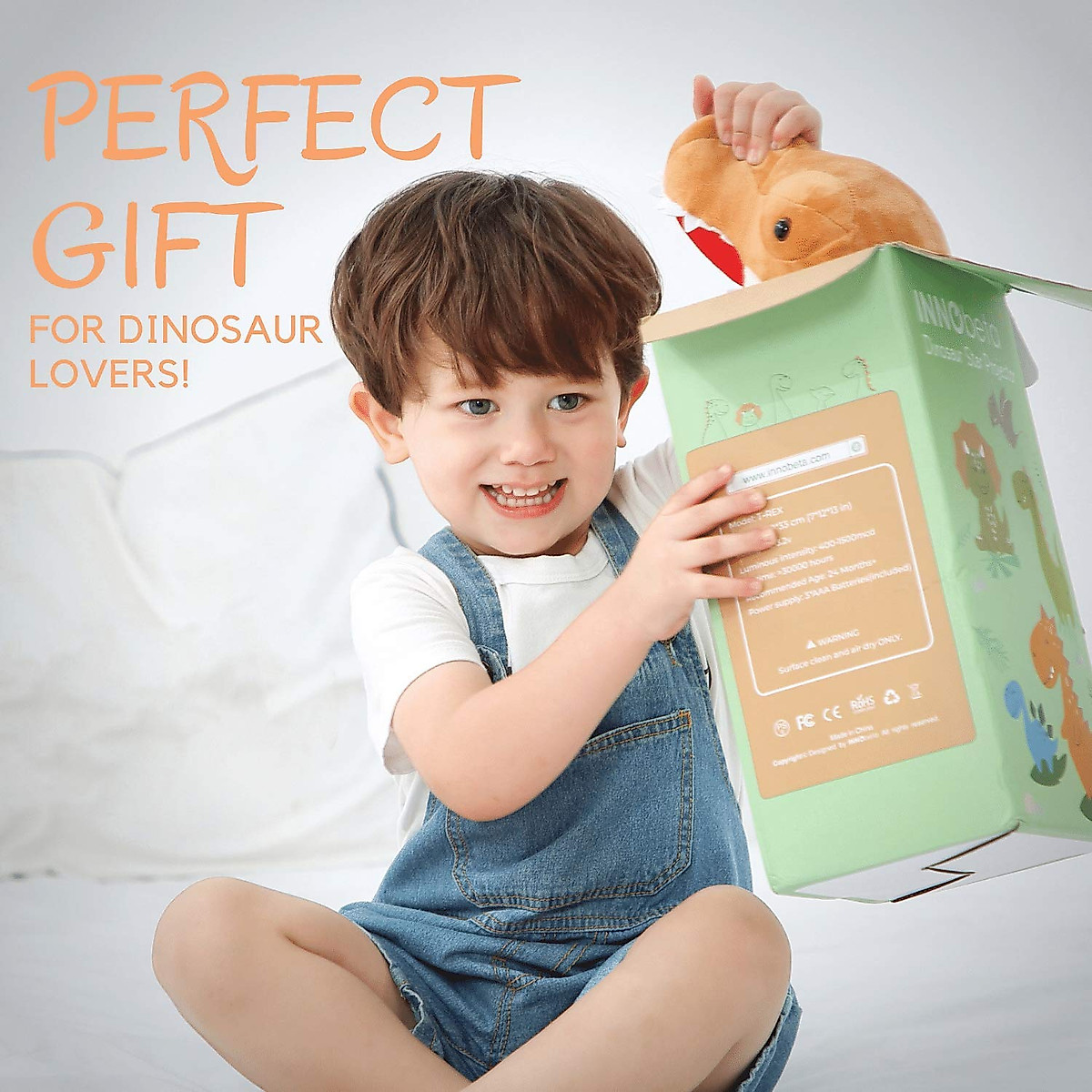 InnoBeta Dinosaur Stuffed Animal Star Night Light Projector, 14" T-Rex Fluffy Plush for Baby Girls, Boys, Kids, Children, Gifts for Birthday, Christmas, Valentine's Day, Dinosaur Nursery Room Decor