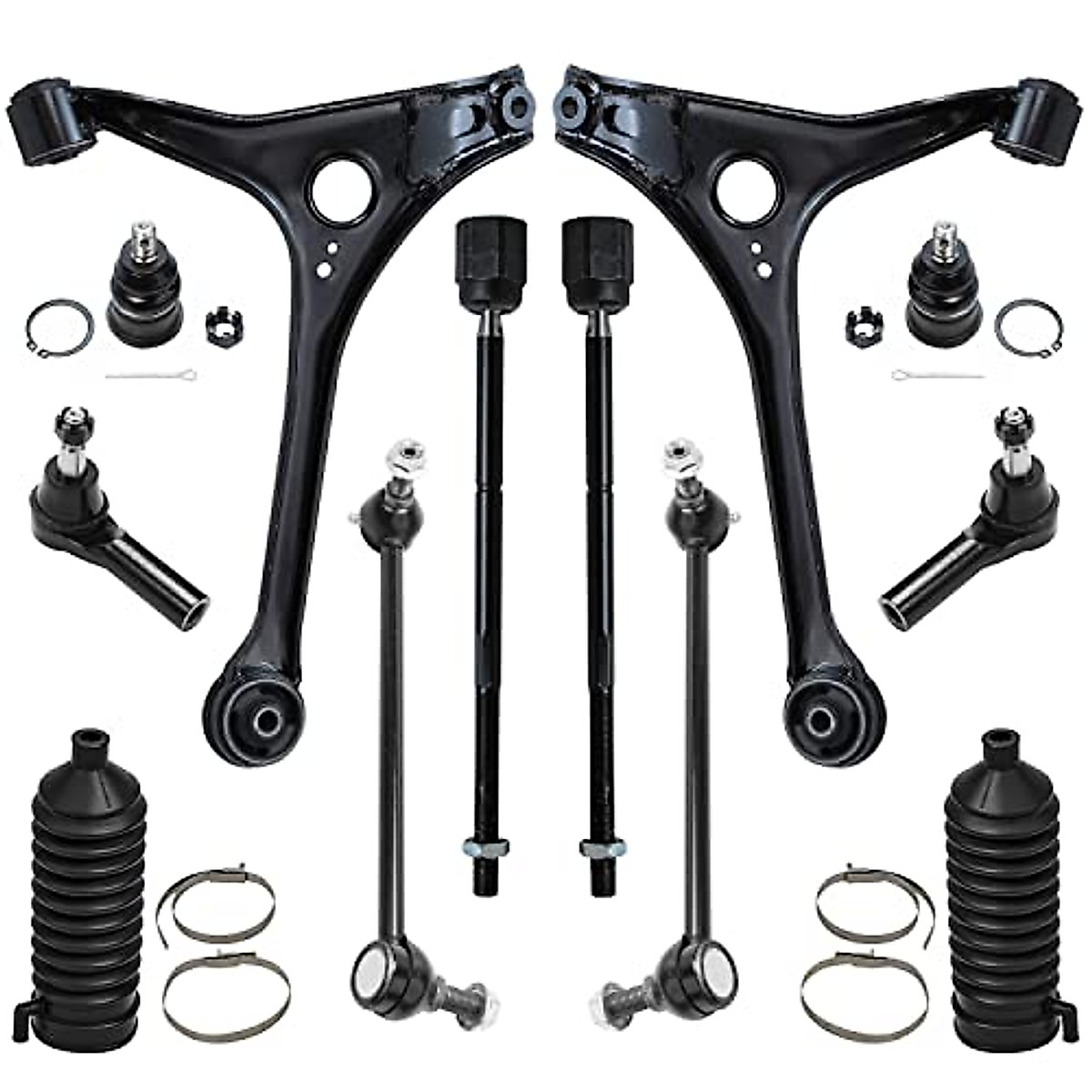 Detroit Axle - Front 12pc Suspension Kit for 98-07 Ford Taurus 98-05 Mercury Sable 2 Lower Control Arms 2 Ball Joints 2 Sway Bars 4 Tie Rods 2 Boots 1998 1999 2000 2001 2002 2003 2004 2005 Replacement