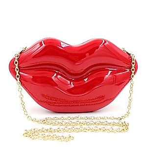 Women Acrylic Lips-shaped Evening Bags Purses Clutch Vintage Banquet Handbag (Red) Medium