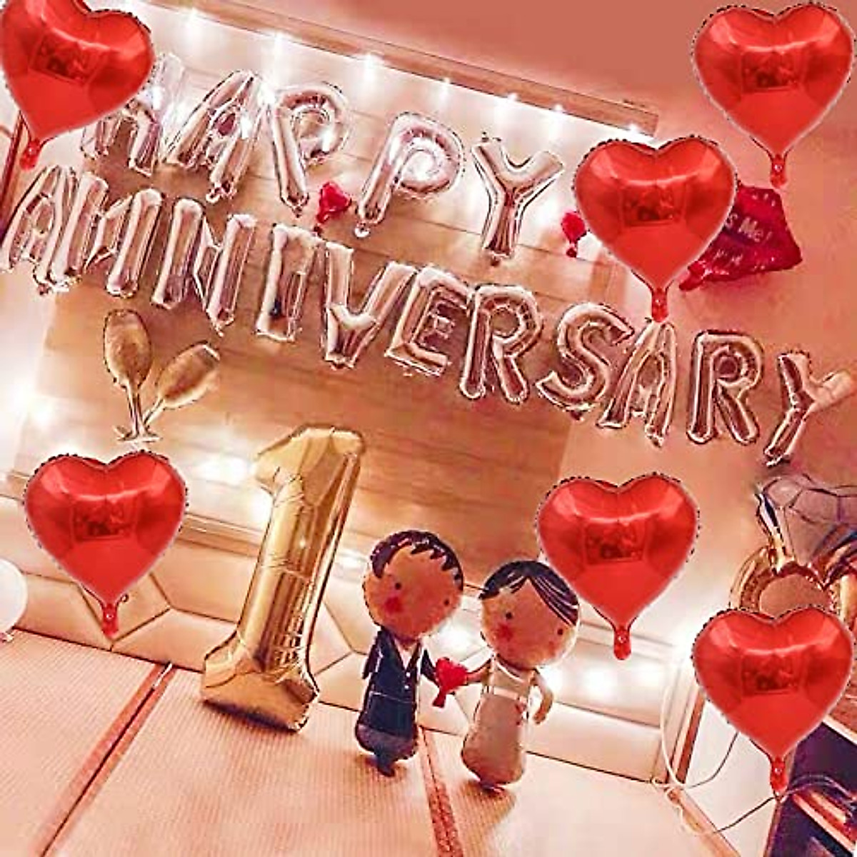 KUNGOON Happy Anniversary Balloon Banner,Valentines Day/Wedding Anniversary Party Decorations,Love Party and Anniversary Party Supplies,16 Inch Silver Aluminum Foil.(Silver)