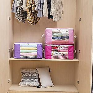 YueYue 2pack large capacity organizer storage bag,sturdy zipper Storage containers bags with reinforced handle, storage bag clothes blankets comforters clear window