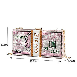 LETODE Women Dollars Money Clutch Evening Bag Rhinestone Handbags Crystal Clutch Purse Bling Wedding Cocktail Party(1-Pink color)