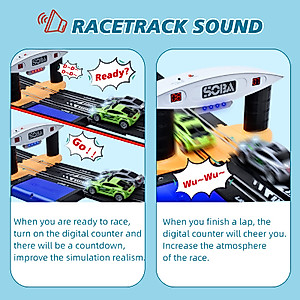 Slot Car Race Track Sets, Battery or Electric Race Car Track, Include 2 Cars with Headlights, 2 Controllers, Lap Counter with Countdown & Sound Effects, Toys Gifts for Boys Girls