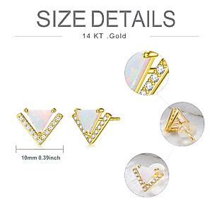 14K Real Solid Gold Triangle Opal Stud Earrings for Women Gifts Screw Back Opal Earrings 10mm Gold stud Earrings Opal Jewelry
