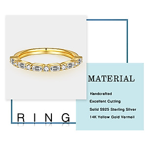 MOOSEA Baguette and Round Moissanite Anniversary Rings for Women, D Color VVS1 Clarity Lab Created Diamond Wedding Rings 14K Yellow Gold Vermeil Moissanite Stackable Rings for Women Wife Mom Gifts