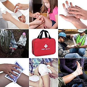 First Aid Kit - 230 Piece - for Car, Home, Travel, Camping, Office or Sports | Red Bag/Reflective Cross, Fully Stocked with Essential Supplies for Emergency and Survival