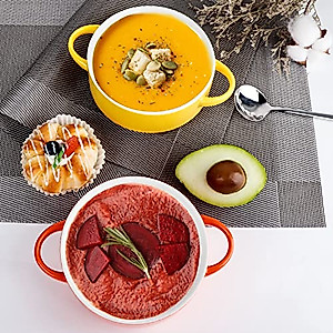 GOOD ALWAYS 22 Oz Bowls, Set of 4 Soup Bowls with Handles and Soup Soops, Ceramic Serving Bowls for Salad, Cereal, French Onion Soup, Dishwasher, Microwave, Oven, Stackable Bowls for Kitchen