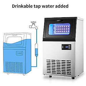 CMICE Commercial Ice Maker Machine,100lbs/24H Stainless Steel Under Counter ice Machine, Full Heavy Duty Stainless Steel Construction, Include Water Filter, Scoop, Connection Hose…
