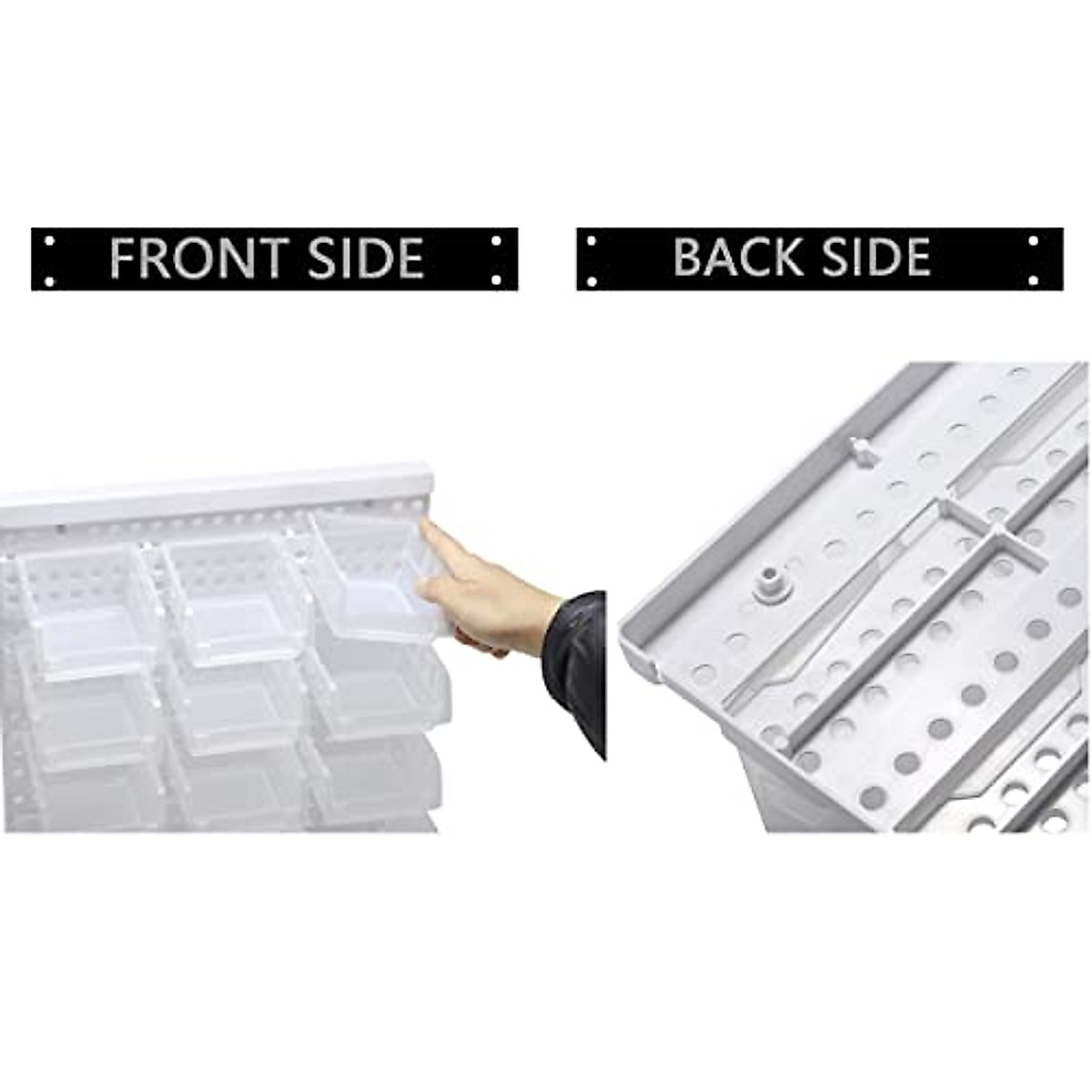 RIVTUN Transparent Garage Organizer Bins, 15PCS Wall Mounted Storage Small Parts Bins With White Pegboard to Store Nuts,Bolts, Screws, Nails