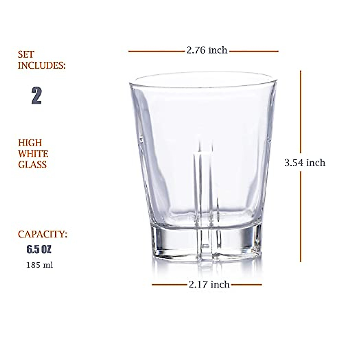 BothEarn Whiskey Rocks Glass Set of 2 - Clear Drinking Cup with Heavy Solid Base - Good for Bourbon Jack Daniels Tennessee and Scotch, 6.5 oz (185 ml)