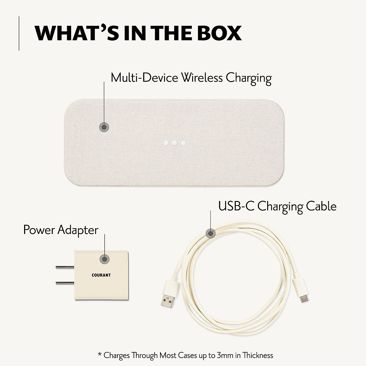 Courant Catch:2 - Belgian Linen Dual Wireless Charging Pad - Compatible with iPhone 11, X, SE, Galaxy S23, S22, S21, S20, Note, AirPods/Pro (Natural)