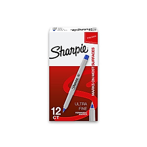 Sharpie 37003 Ultra-Fine Permanent Marker, Marks on Paper and Plastic, Resist Fading and Water, AP Certified, Blue Color, Pack of 12