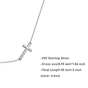 Rnivida Sterling Silver Sideways Cross Necklace Horizontal Side Cross Pendant Necklace for Women,18" ~ 20"